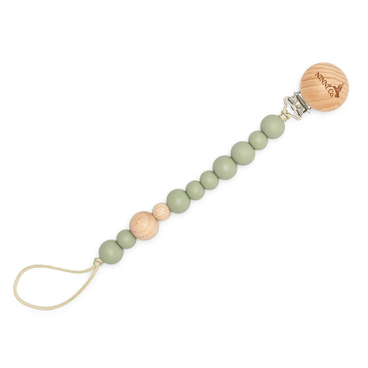 Olive Green Beaded Silicone Pacifier Clip | Ninni Co.
